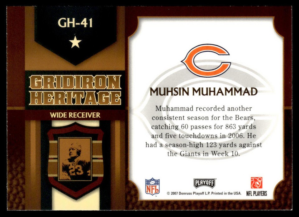 2007 Playoff Prestige Muhsin Muhammad #GH-41 Chicago Bears | eBay