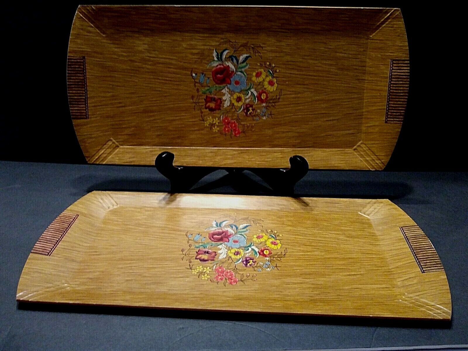 Vintage Hasko Wood Covered Trays, 8, Made in Chicago, IL, Haskelite Mfg ...