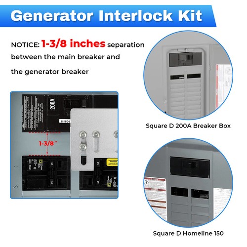 Generator Interlock Kit For Square D QO or Homeline 150 & 200 Amp ...