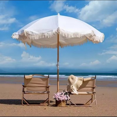 Funsite 2.3M Garden Parasol with Tassels UPF50+ Outdoor Table Tilting ...