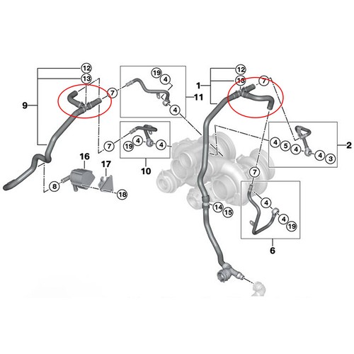 Turbo Coolant Line Repair Hose & T Kit For BMW X5 X6 E70 E71 X5M X6M ...