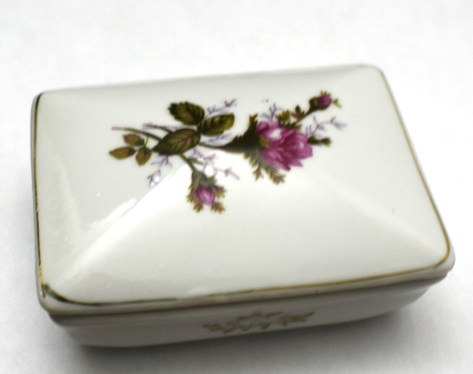 Antique Porcelain Trinket/Cigarette Box Roses Gold Trim Art Deco Ornate ...