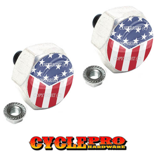 2 Silver Billet Hex License Plate Frame Tag Bolts - USA FLAG SLANT ...