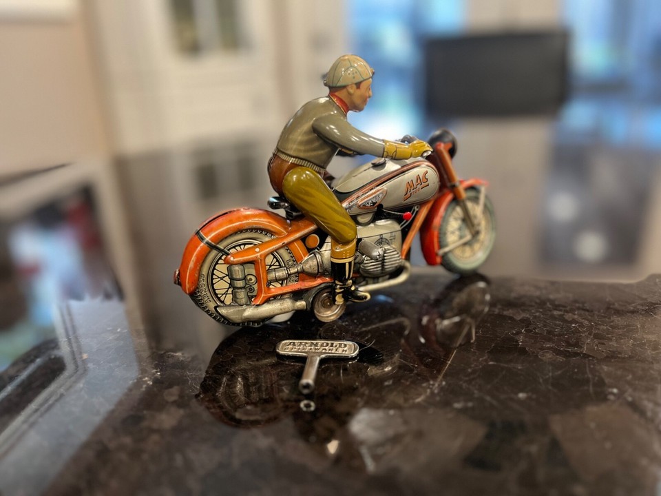 Vintage Wind Up Tin Toy. Red Arnold Mac 700 Motorcycle. Working | eBay