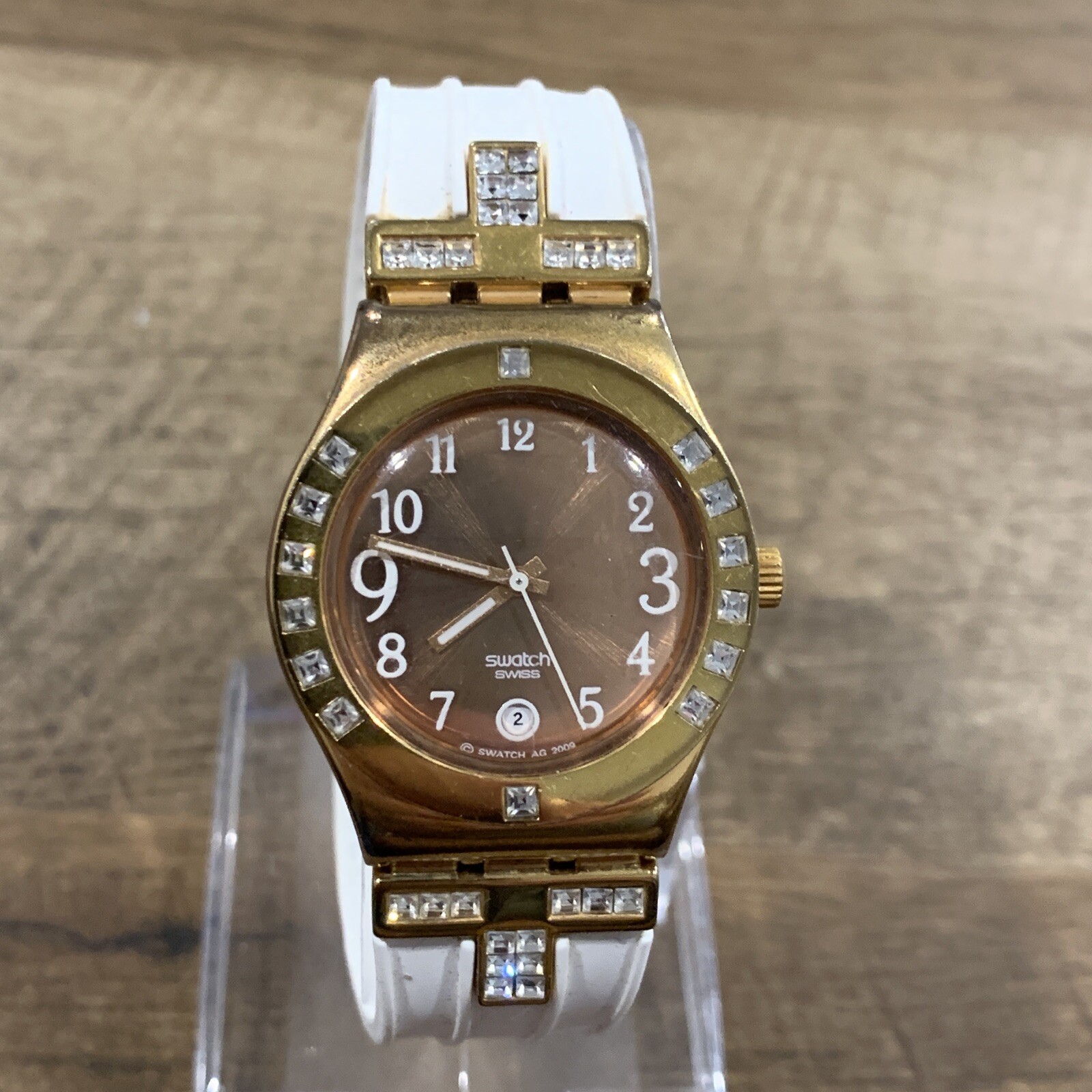 2009 Swatch Irony Gold Tone With Rhinestones Cream Ba… - Gem