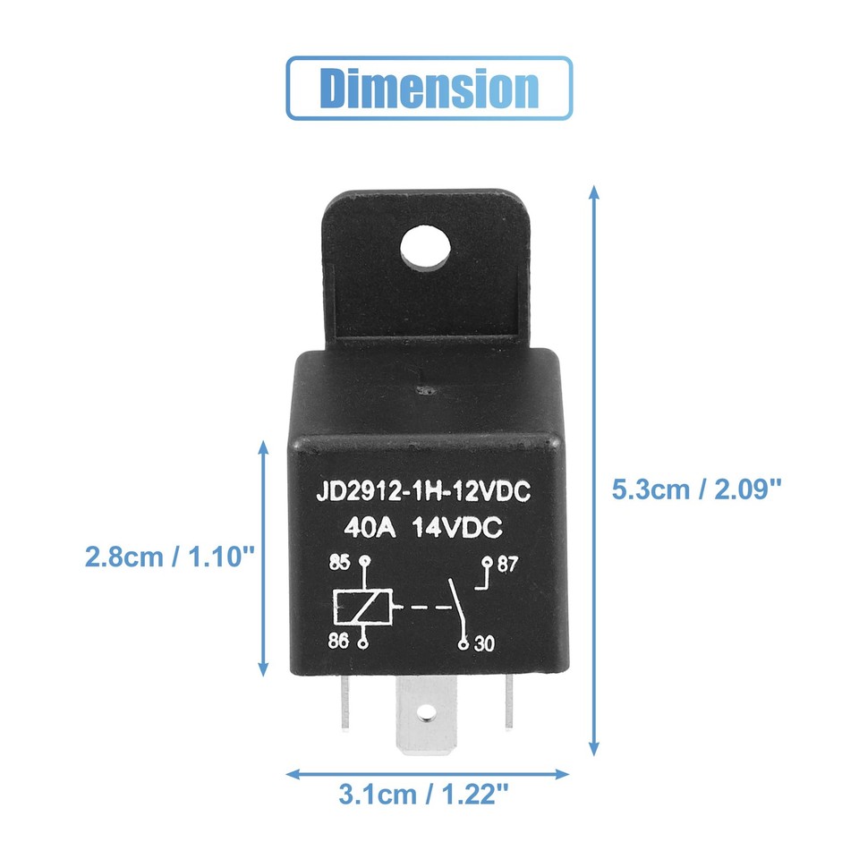 10Pcs Car Relay 4 Pin 12V 40Amp SPST Model JD2912-1H-12VDC 40A 14VDC ...