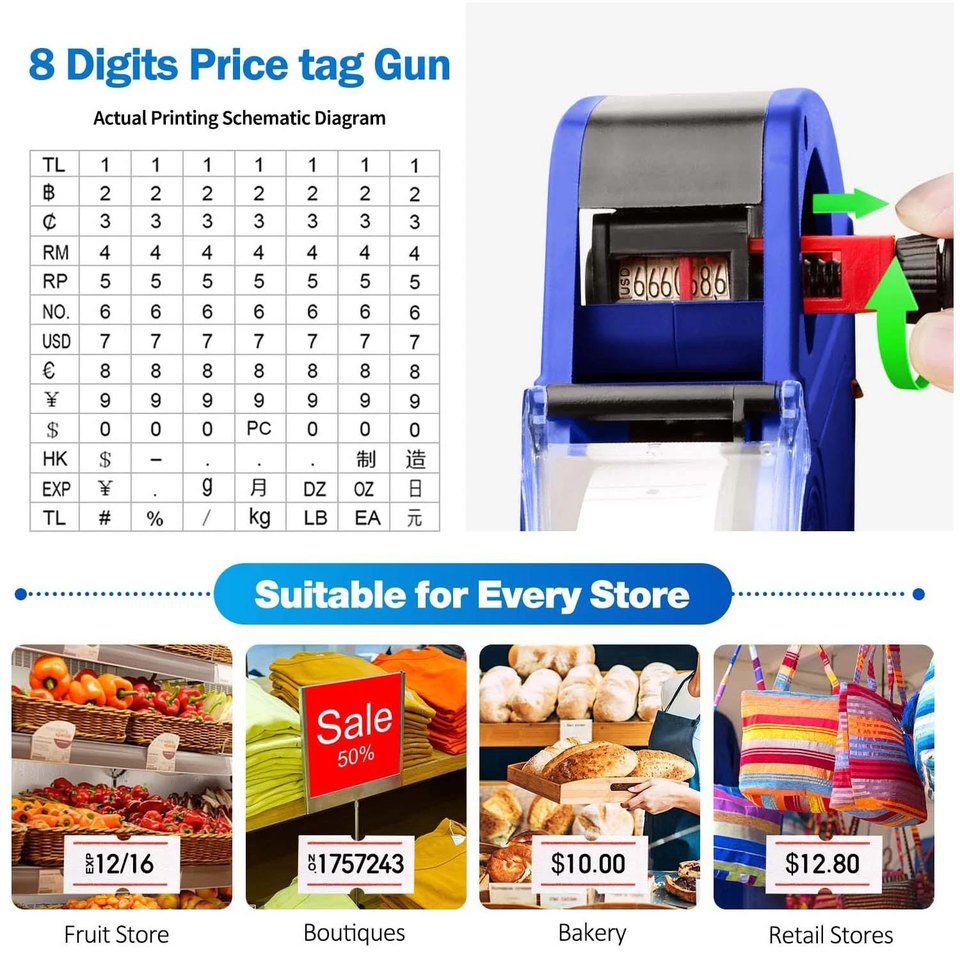 MX-5500 8 Digits Price Tag Gun Marking Machine w/Sticker Labels Ink ...