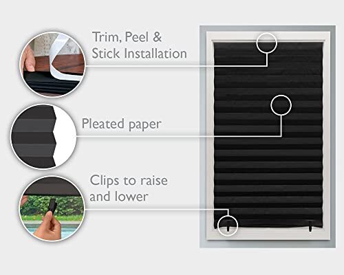 Redi Shade No Tools Original Blackout Pleated Paper Shade Black 48" W x ...
