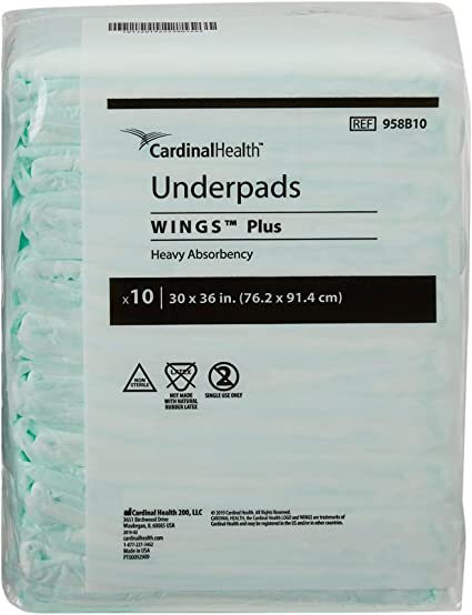 Cardinal Health Wings Plus Disposable Underpads, Heavy Absorbency, 30 ...