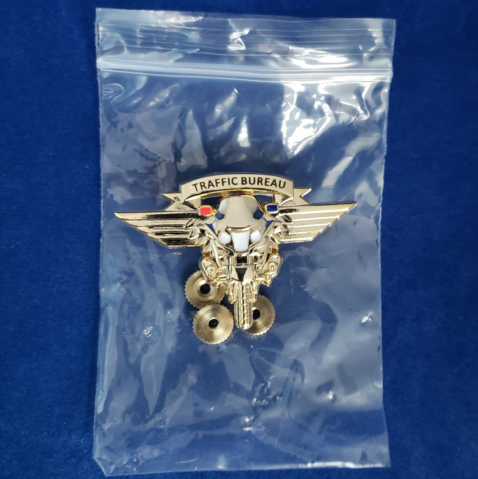 MOTOR WING PIN-TRAFFIC BUREAU PIN: 2-1/4" W Size, Imit. Gold , Item ...