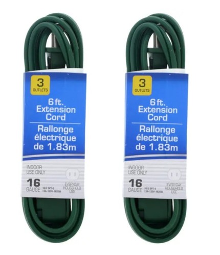 2 Pack 6ft Extension Cord Green 3 Power Outlets Grounded FREE SHIPPING ...