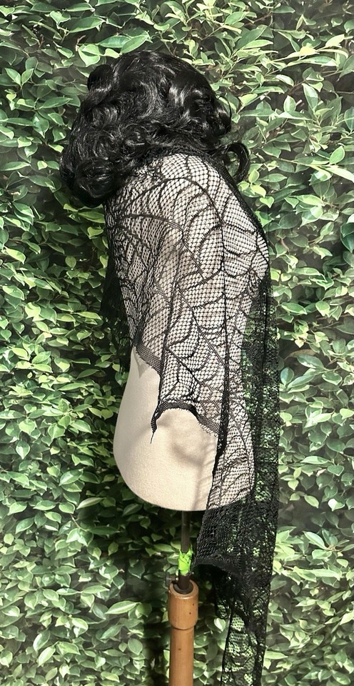 Halloween Black Spider Web Cape & Black Wig One Size Fits All | eBay