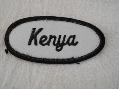 KENYA USED EMBROIDERED SEW ON NAME PATCH TAG OVAL BLACK ON WHITE | eBay