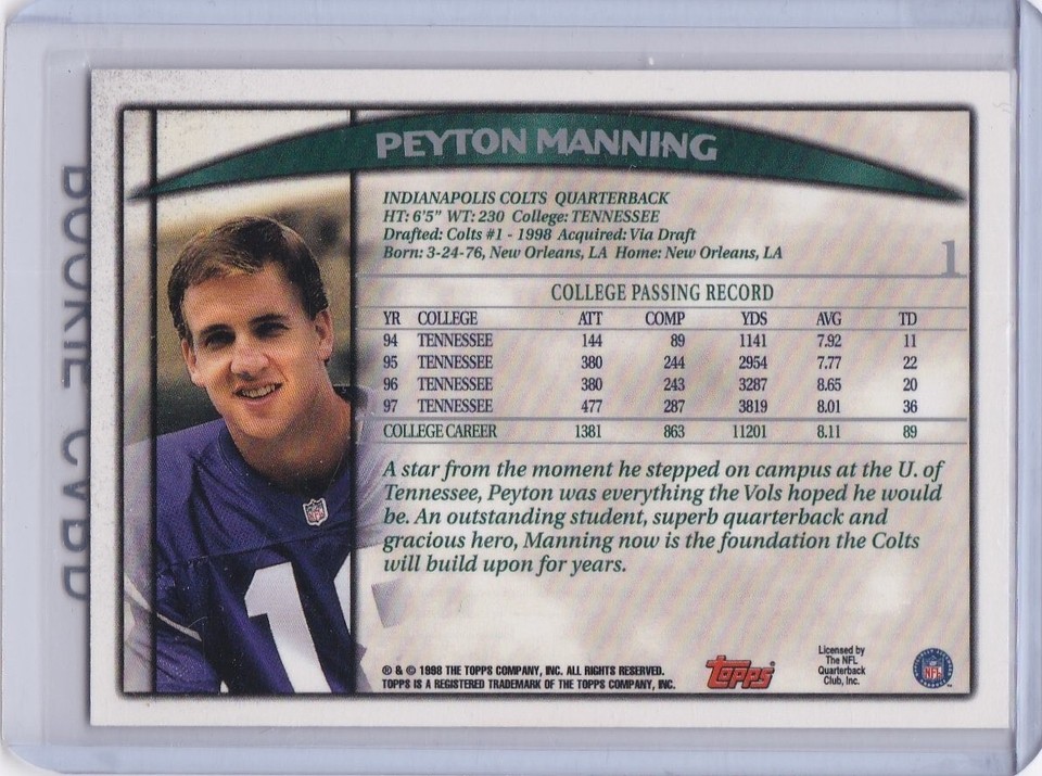 PEYTON MANNING ROOKIE CARD 1998 Topps RARE SILVER STAMP Season Opener ...