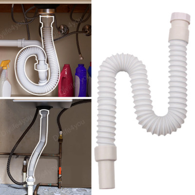 Flexible Waste Pipe Sink Basin Water Drain Hose Tub PP+PVC Bathroom ...