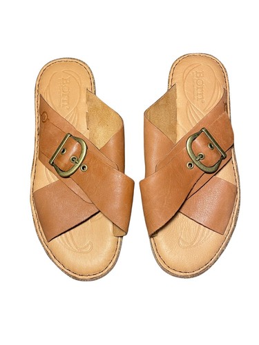 BORN Rio tan leather slip on sandals size 7 minimalist neutral comfort ...