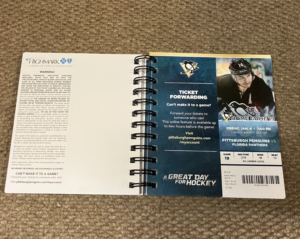 Pittsburgh Penguins, 2012.2013, NEAR COMPLETE Ticket Booklet, Spiral ...
