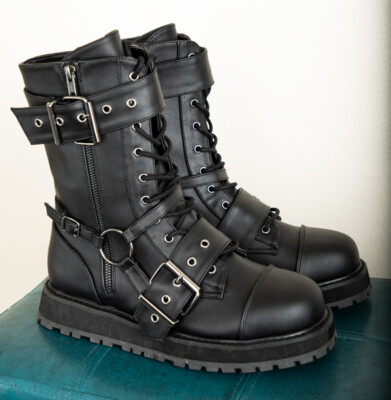 Mens Mid-Calf Strapped Combat Platform Boots Rave Halloween Boots Goth ...