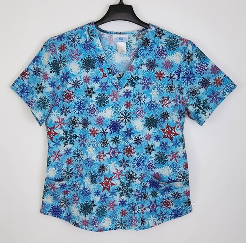 SB Scrubs Christmas Scrub Top Size M Snowflakes Blue Holiday Short ...