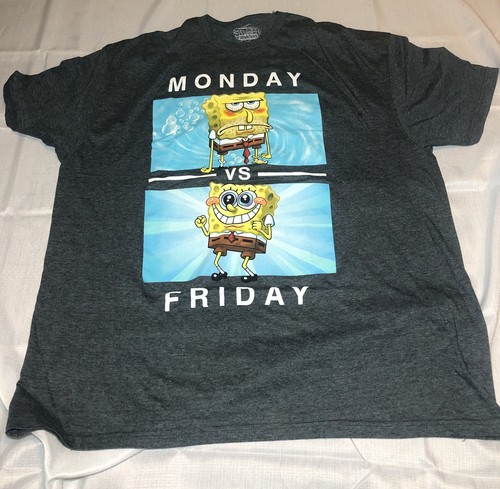 Men 3X Gray Multicolor Spongebob Monday Friday Graphic Tee Shirt ...