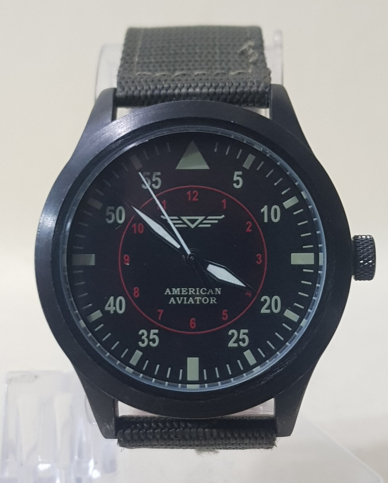 American Aviator Watch Nylon Leather Band Black Dial...NEW BATTERY | eBay