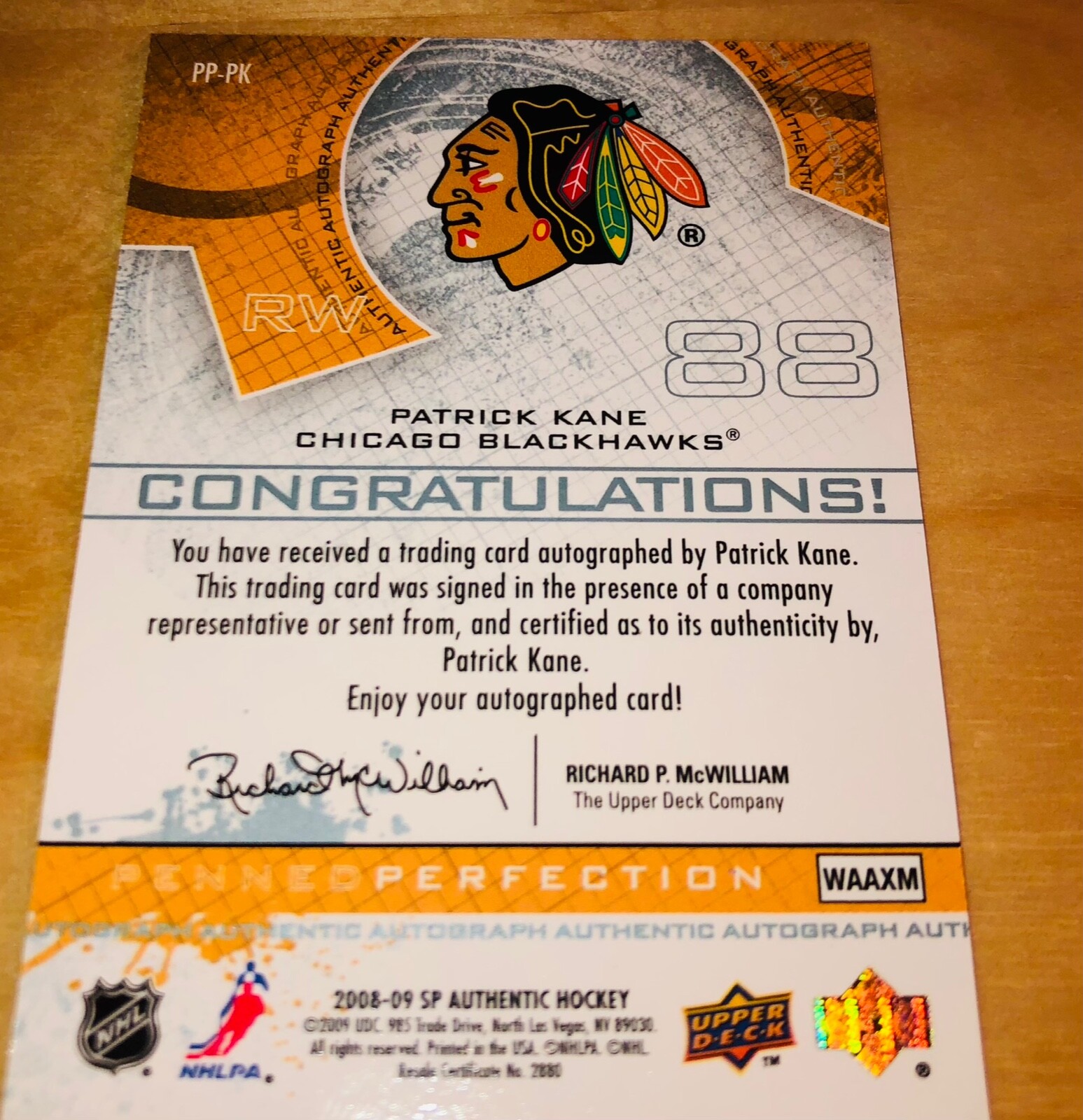Patrick Kane 2008-09 SP Authentic Penned Perfection Serial Numbered ...