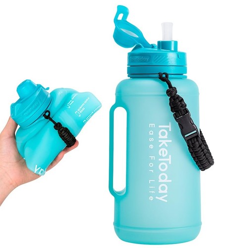 68 Oz Collapsible Water Bottles With Straw, Half Gallon Water Bottl ...