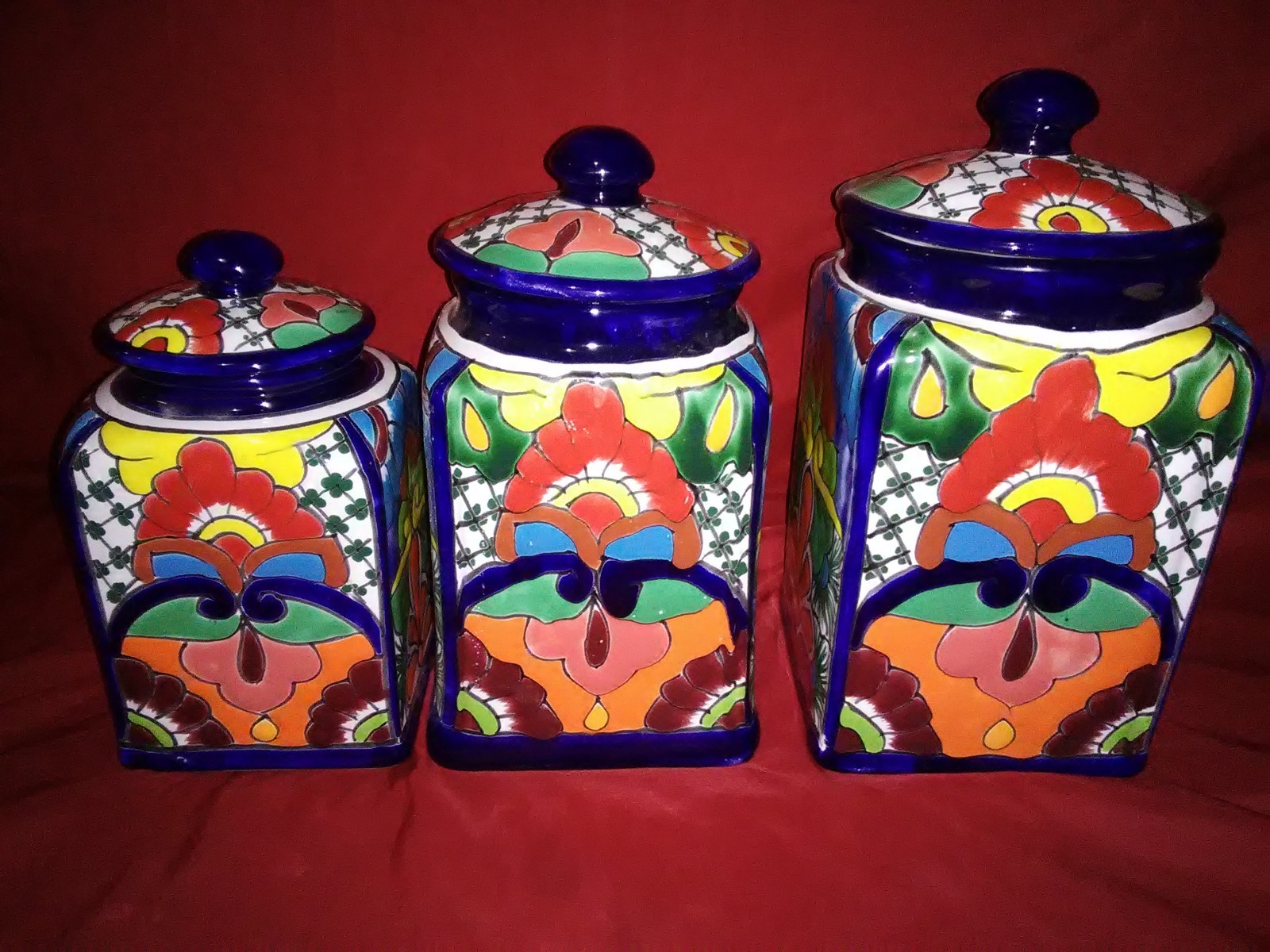 Talavera 3 Piece Canisters Set From Mexico Handcrafted Mexican Folk Art ...