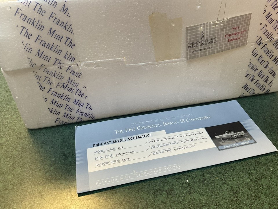1/24 Franklin Mint Blue 1963 Chevrolet Impala SS Convertible With Box ...