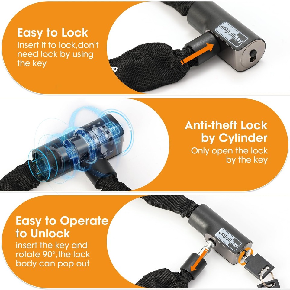 E-Scooter Lock,E-Scooter Chain Lock with 2 Keys,2.62 ft Heavy Duty Anti ...