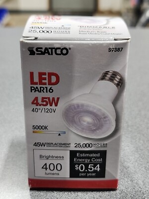Satco S9387 Par16 LED 5000K 40' Beam Spread Medium Base Light Bulb, 4 ...