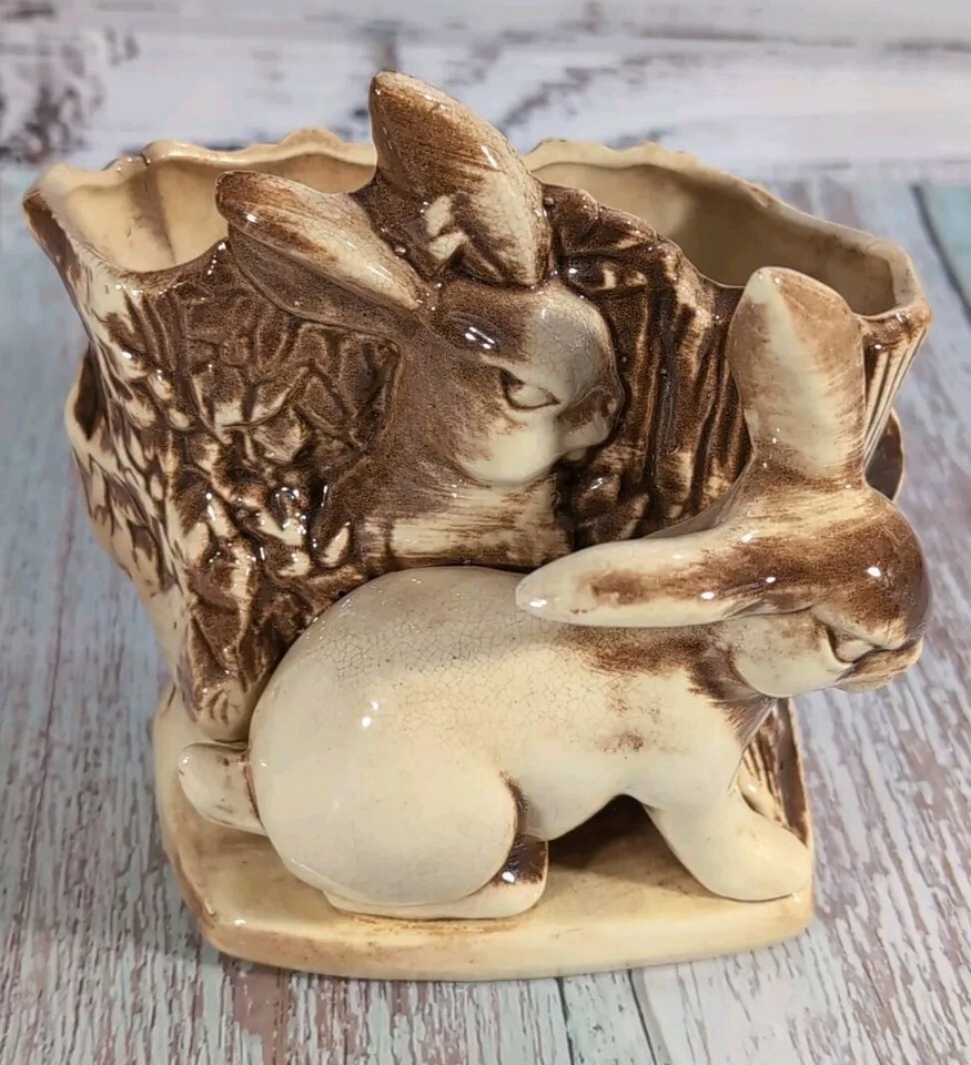 McCOY Pottery Bunny Rabbit Planter Vase 1951 Vintage Brown White ...