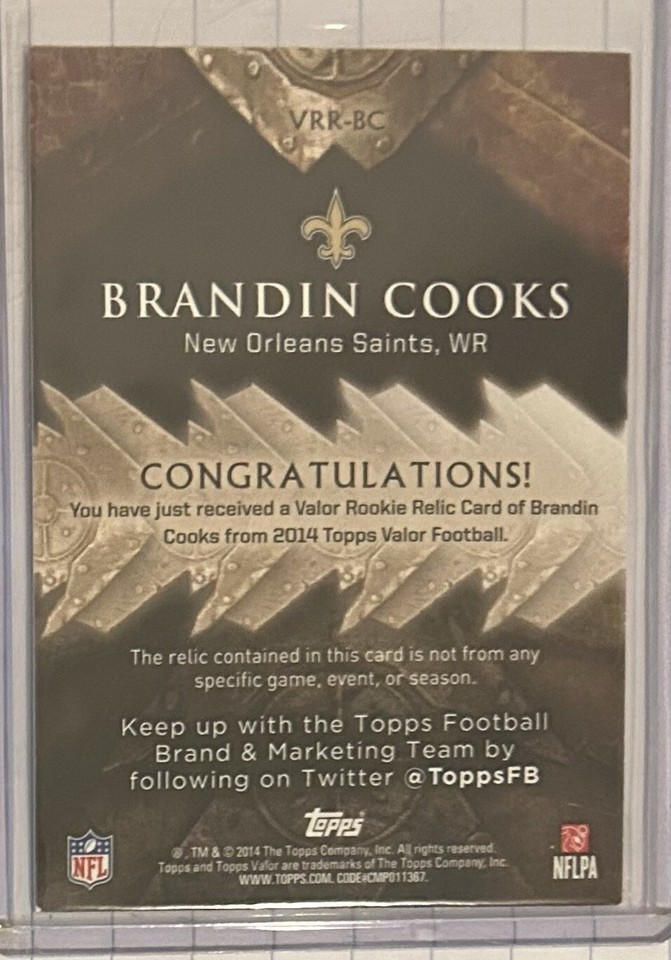 Brandin Cooks 2014 Topps Valor Rookie Relic Football Card | eBay