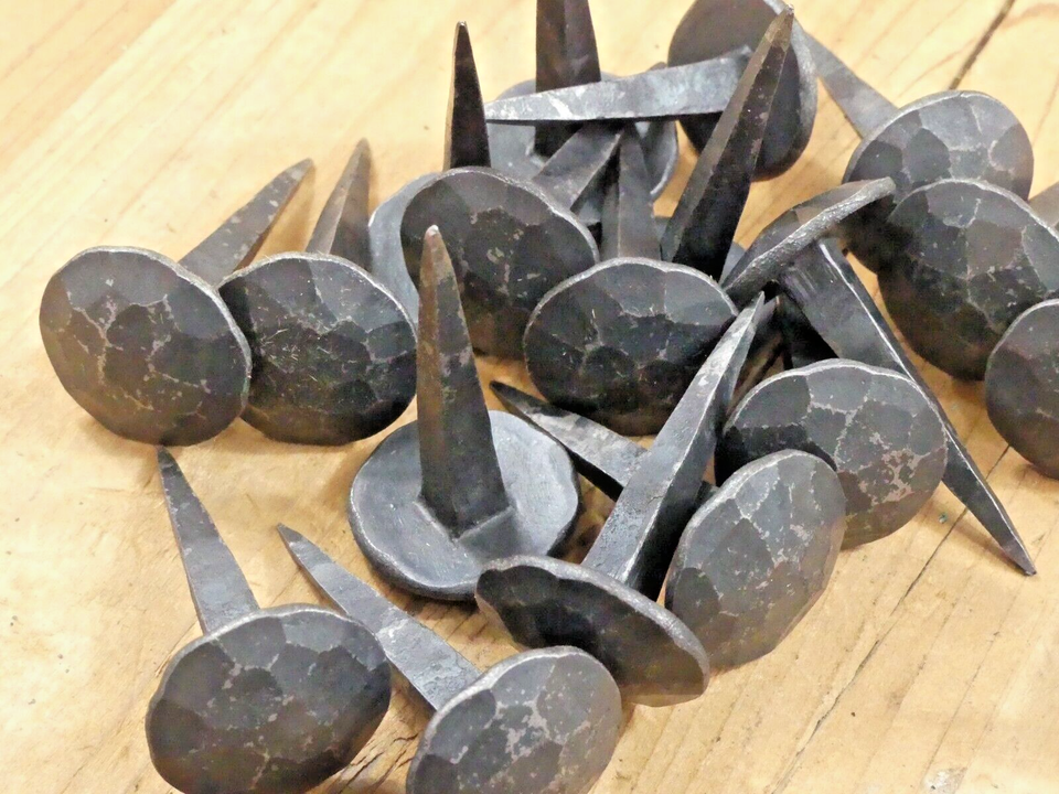 25 DECORATIVE NAILS CLAVOS HAND FORGED MEDIEVAL TACKS 1 1/8" BLACK ...