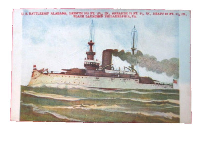 MILITARY WW 1 SHIP U.S. BATTLESHIP ALABAMA LAUNCHED AT PHILADELPHIA PA ...