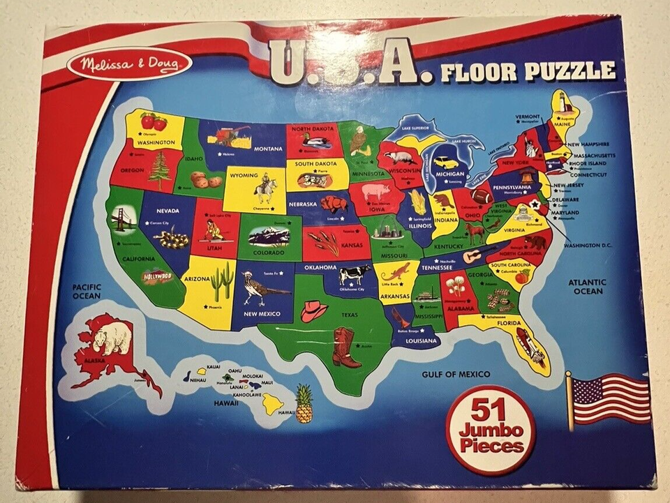 Melissa & Doug USA Map Floor Puzzle 51pcs family fun toy kids adults ...