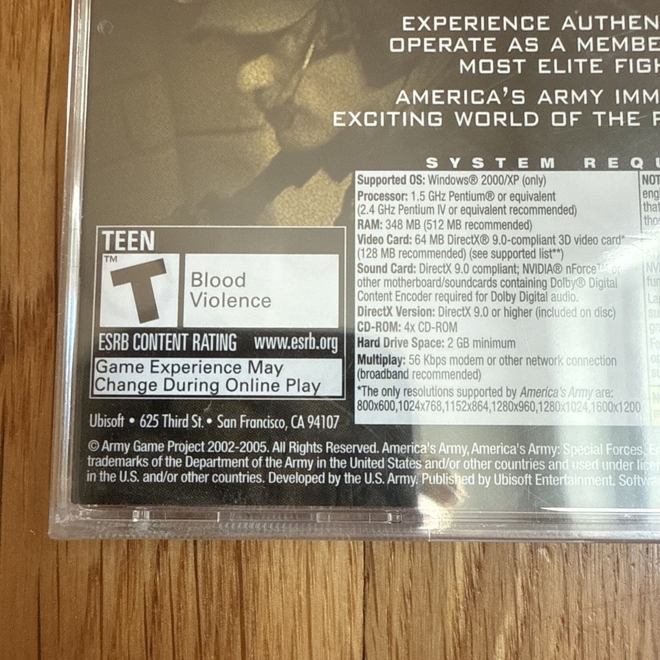 New Sealed America’s AA Army Special Forces Video Game Pc Cd-Rom T-Teen ...
