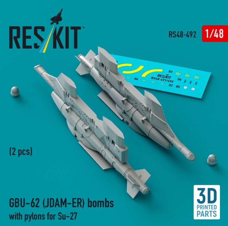Reskit RS48-0492 1/48 GBU-62 (JDAM-ER) bombs with pylons for Su-27 ...