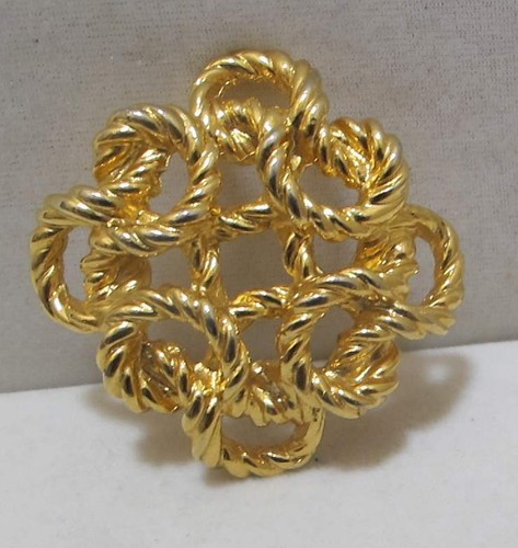 Vtg 2” Gold Tone Woven Rope Loops Coils 3D Diamond-Shape Brooch ...
