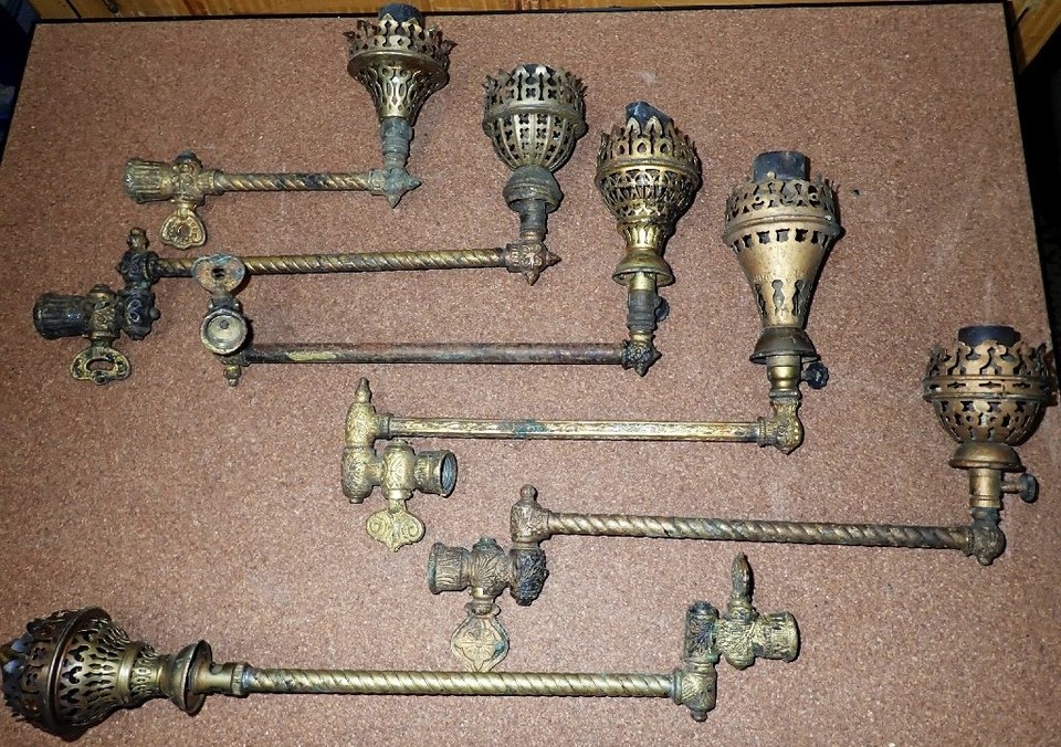 Assortment of Antique Victorian Brass Wall Mount Gas Light Fixtures | eBay