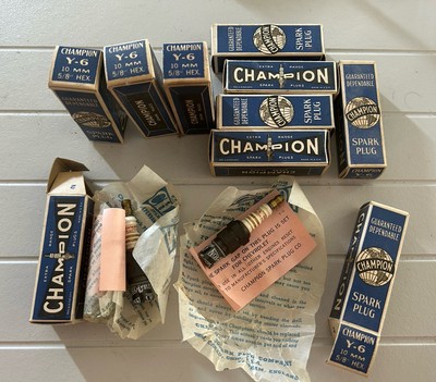 Vintage NOS Champion Y-6 Set Of 10 Spark Plugs Hot Rod Made In USA | eBay