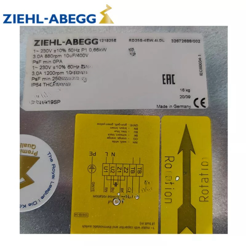 Ziehl-abegg RD25S-4EW.4I.DL Centrifugal Fan 230VAC 0.66KW Fan | eBay