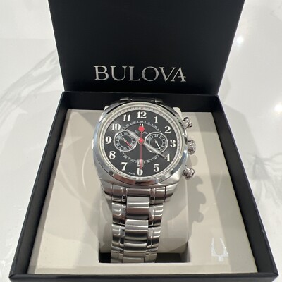 New Bulova Mens 96B162 Adventurer Black Dial Chronograph Steel Bracelet ...