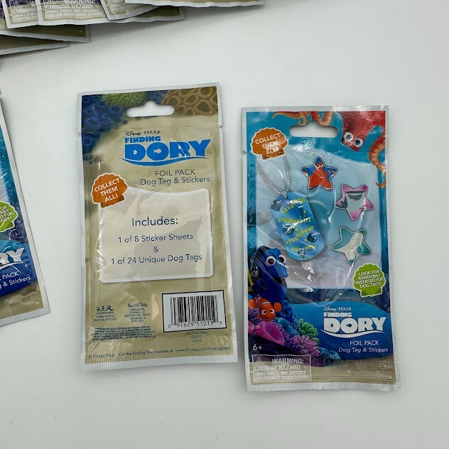 50x Disney Pixar Finding Dory Dog Tags & Stickers Factory Sealed Blind ...