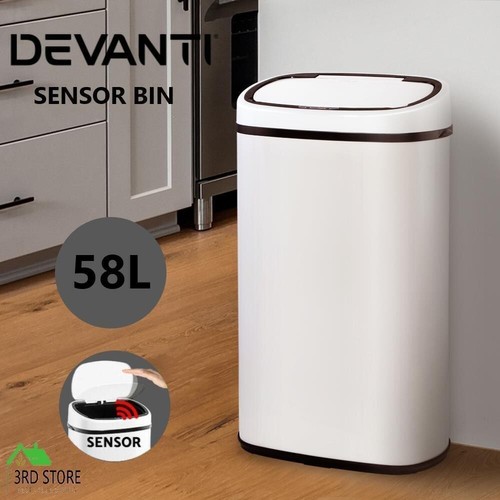 Devanti 58L Motion Sensor Bin Rubbish Waste Automatic Trash Kitchen Office White 9350062212424 ...