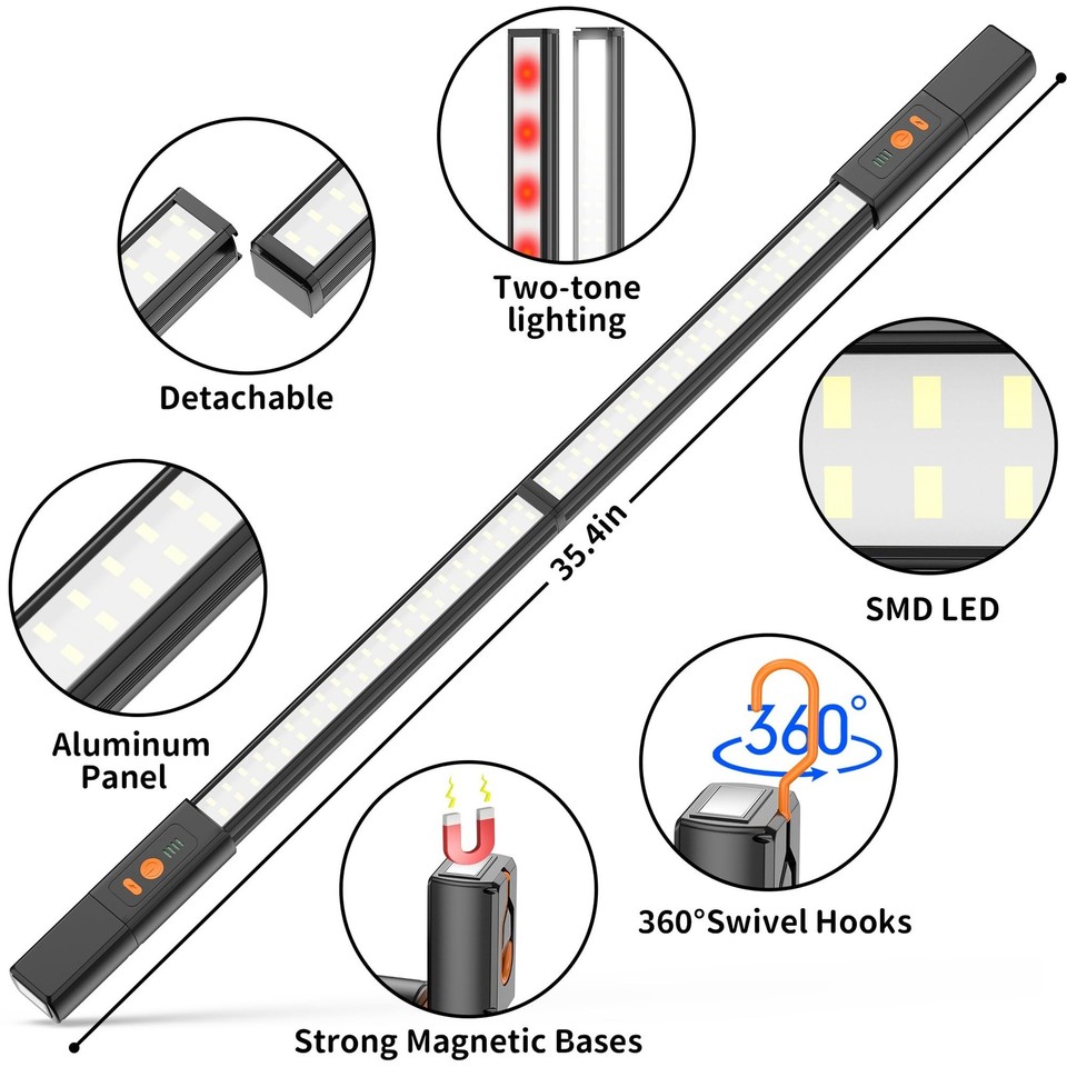 YiaMia Detachable LED Work Light Rechargeable, Aluminum Panel Long ...