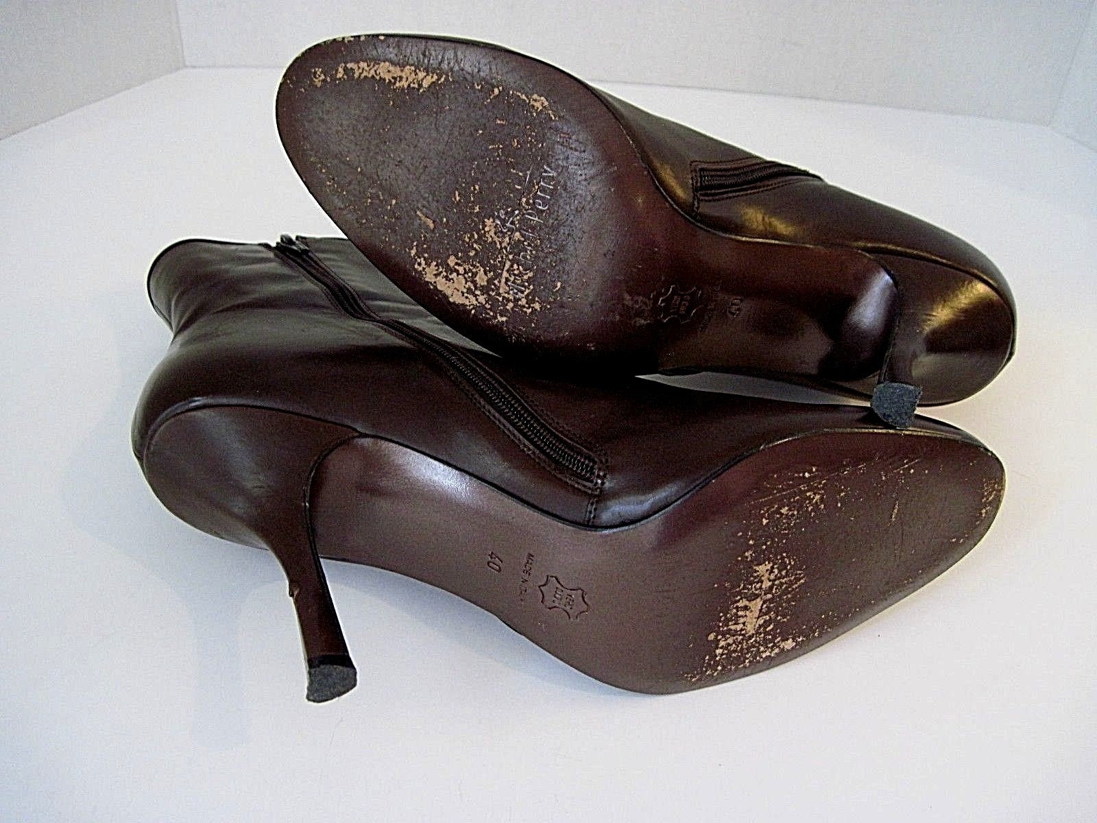 MICHEL PERRY (ITALY) Gorgeous Brown Leather Ankle Boots Size Zip Size ...
