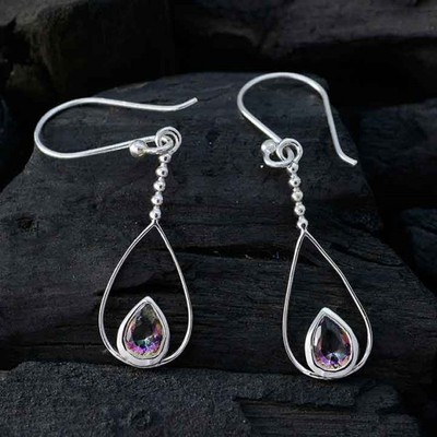 Gemsone Mystic Quartz 925 Silver Multi-Color Pear Dangle Earring For ...