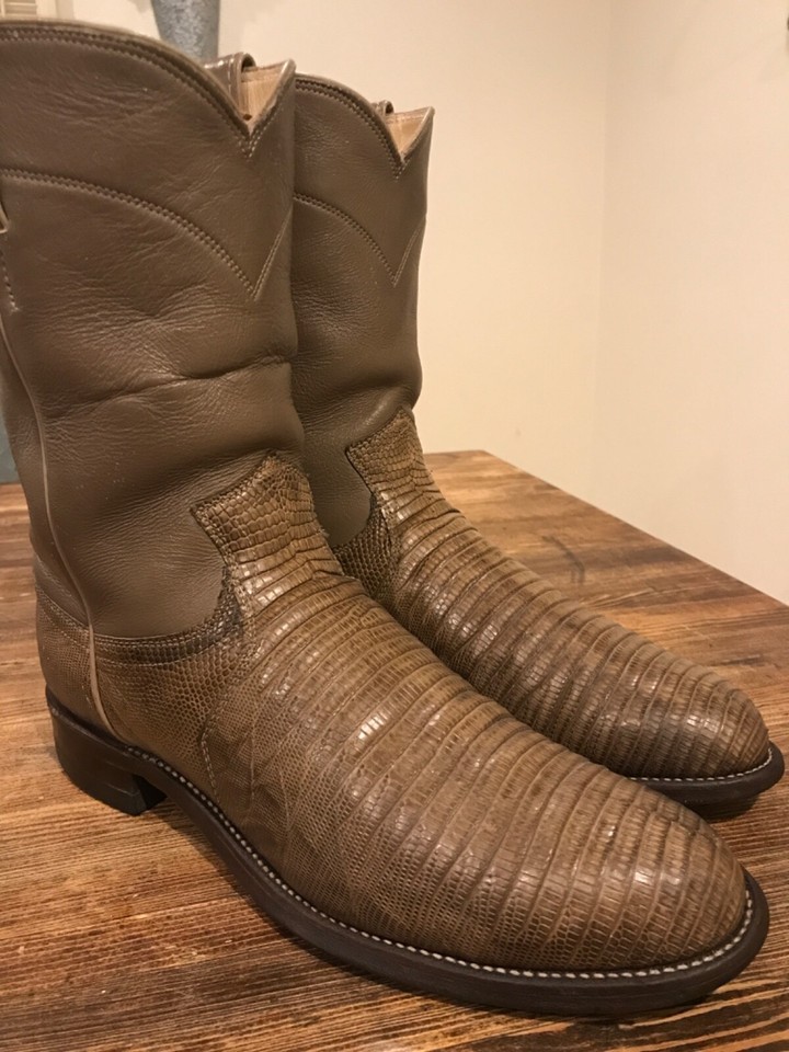 Justin Mens Exotic Lizard Grey Roper Boots #3137 Size 8.5 D | eBay