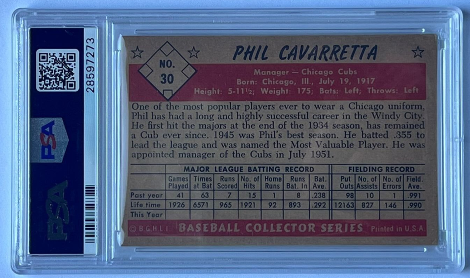 1953 Bowman Color baseball card #30 Phil Cavarretta Chicago Cubs graded ...
